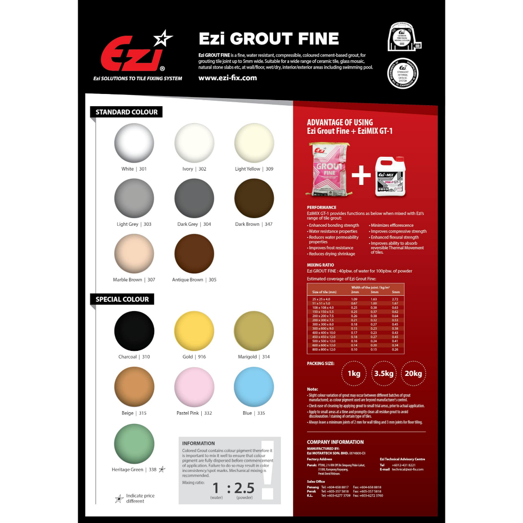 [ Ezi ] 1 KG / 3.5 KG Ezi Colour Tiles Cement Grout Fine | Shopee Malaysia