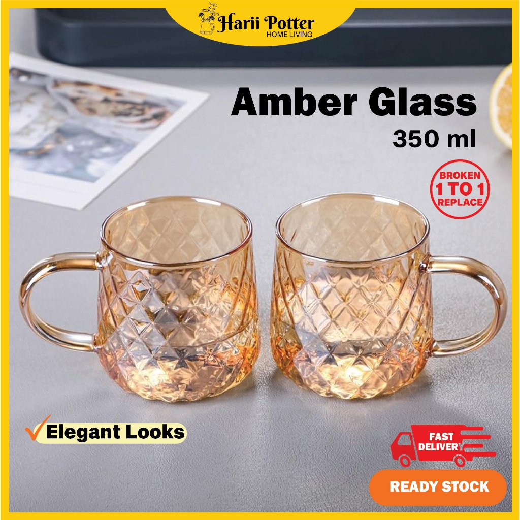 Diamond Amber Glass Cup Coffee Cup Cawan Gelas Diamond Cawan Air Panas ...