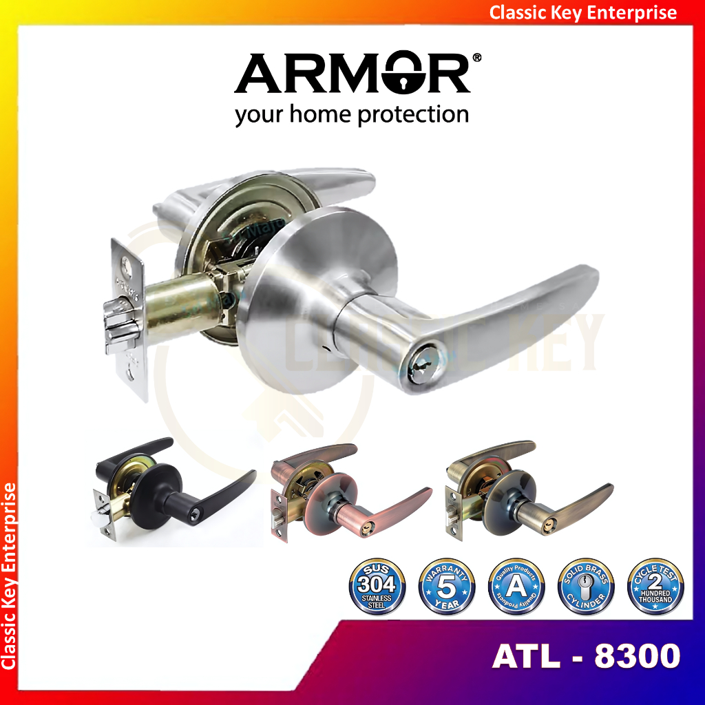 ARMOR Tubular Lever Handle Door Lock Set ATL-8300 Stainless Steel ...