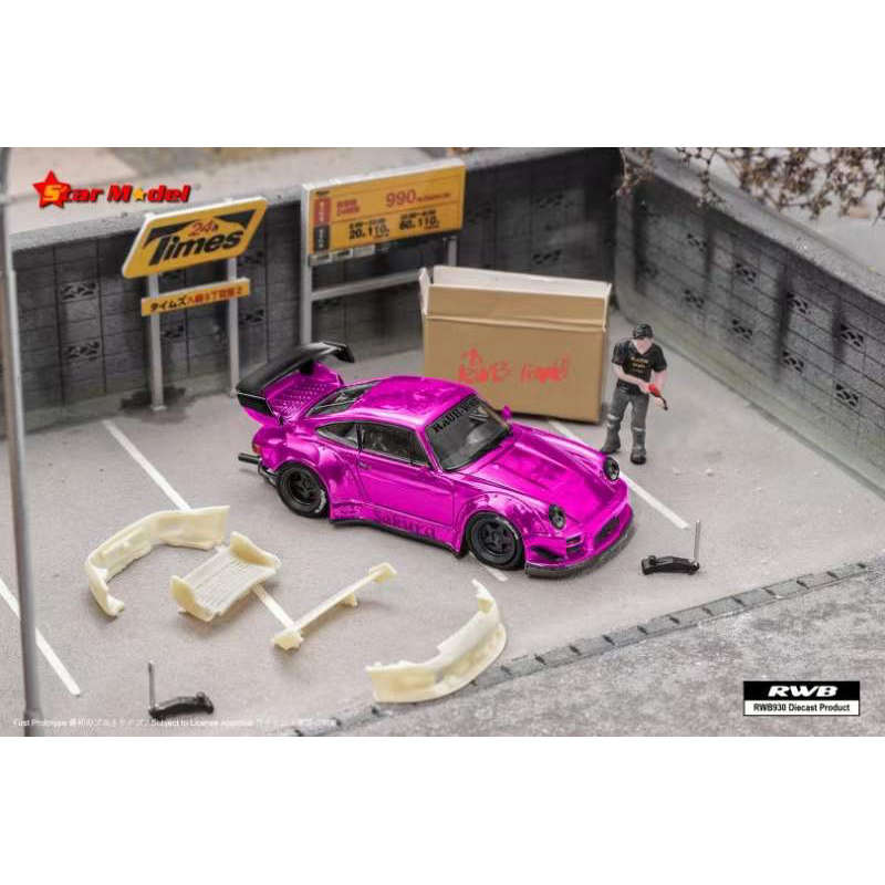 Star Model 1/64 Porsche RWB993 GT Wing - Chrome Sakura W/ Figure ...