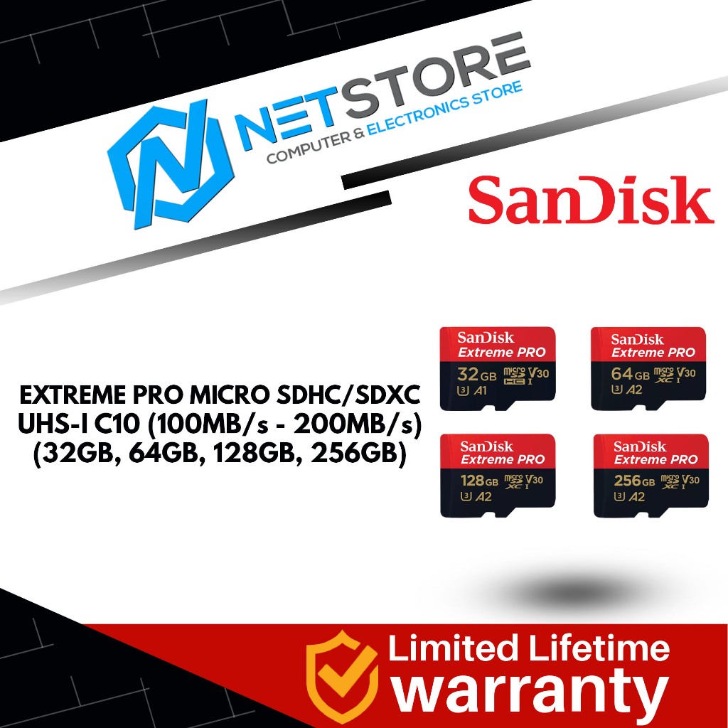 SANDISK EXTREME PRO MICRO SDHC/SDXC UHS-I C10 (100MB/s - 200MB/s) (32GB, 64GB, 128GB, 256GB ...