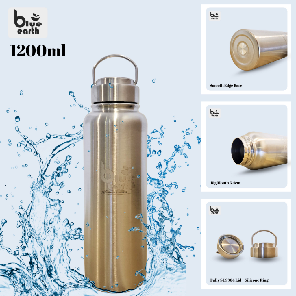 Blue Earth Stainless Steel Water Bottle Insulated Thermos Botol Air ...