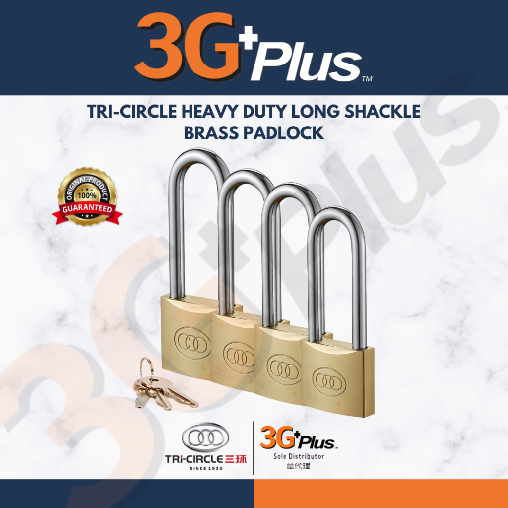 Tri-Circle L262-265 Heavy Duty Long Shackle Brass Padlock Mangga Pintu ...