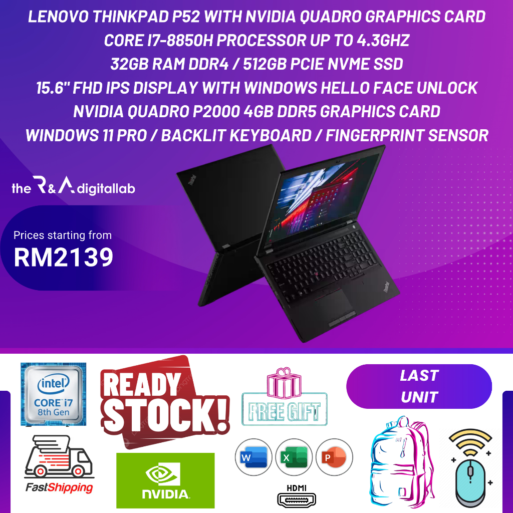 Lenovo ThinkPad P52 Corei7-8850H/32GB/512GB/15.6"FHD/Nvidia Quadro ...