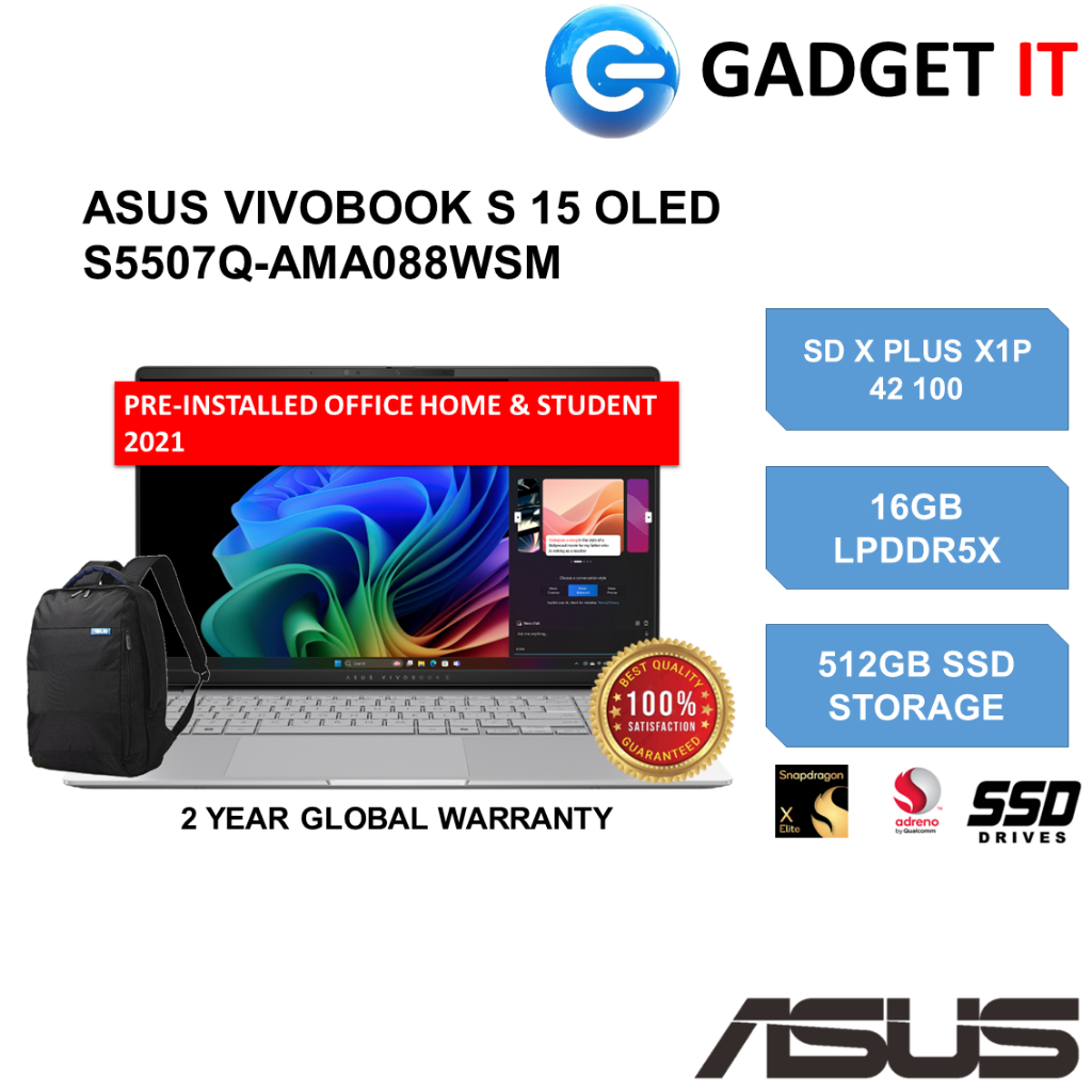 ASUS VIVOBOOK S15 OLED S5507Q-AMA088WSM LAPTOP (SNAPDRAGON X PLUS,16GB ...