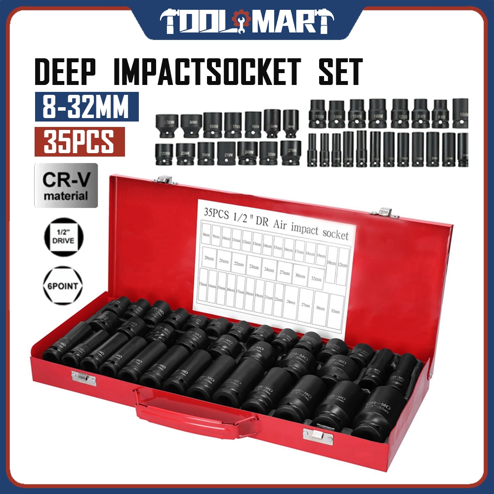 35Pcs 1/2” 8-32mm CRV Air Impact Ratchet Wrench Socket Air Impact ...