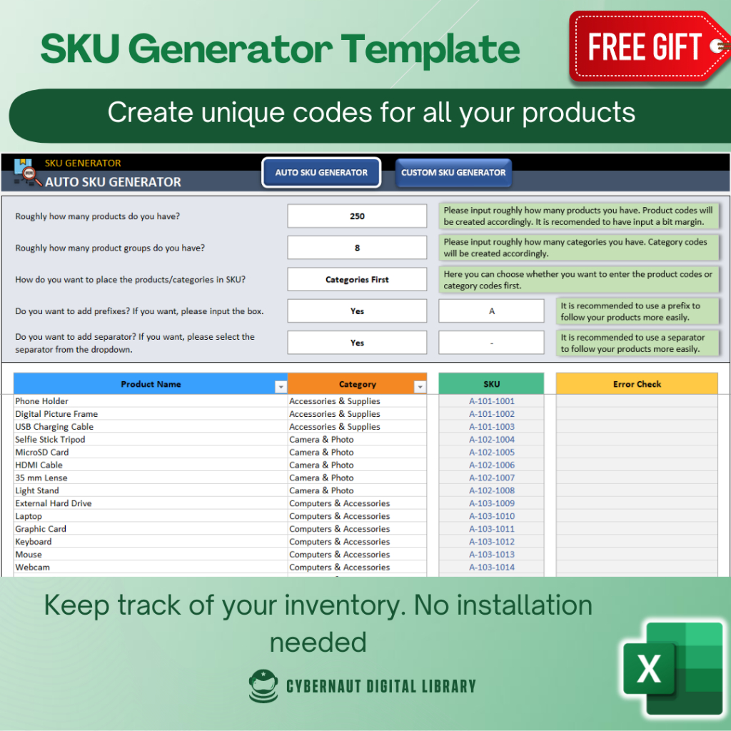 Excel Template - SKU Generator Template Excel (Free 12-in-1 Bundle ...