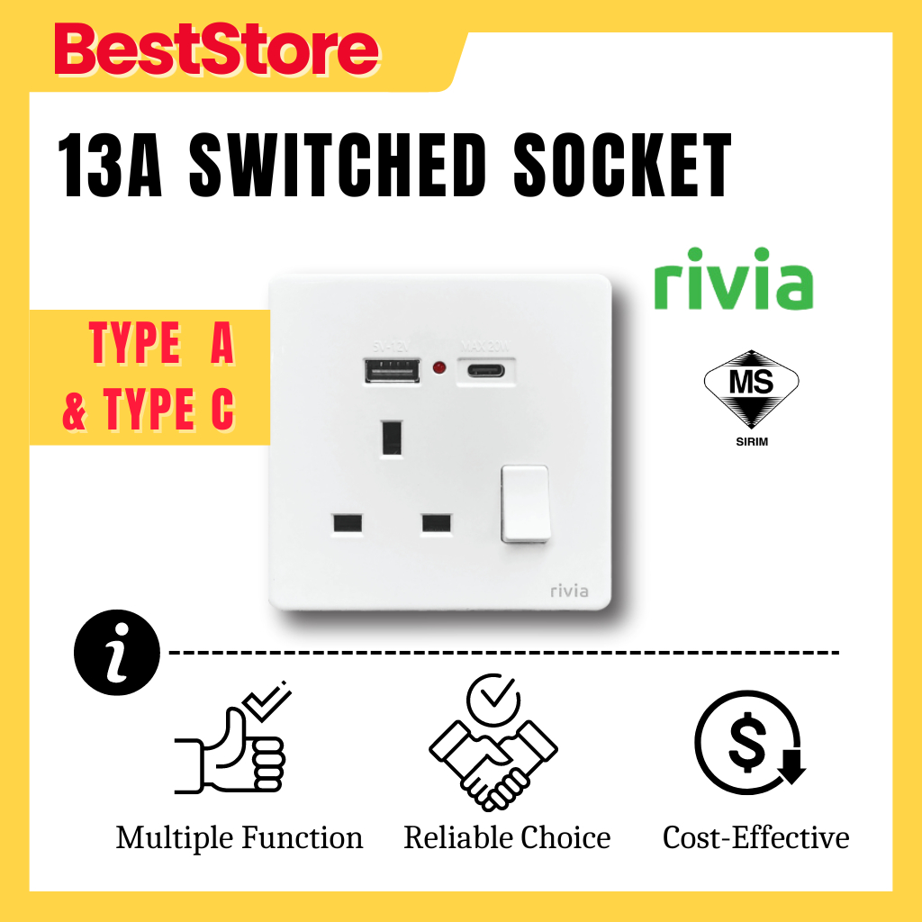 RIVIA By Zenso Etto Switches & Sockets - White/Grey Color DATA USB 13A ...
