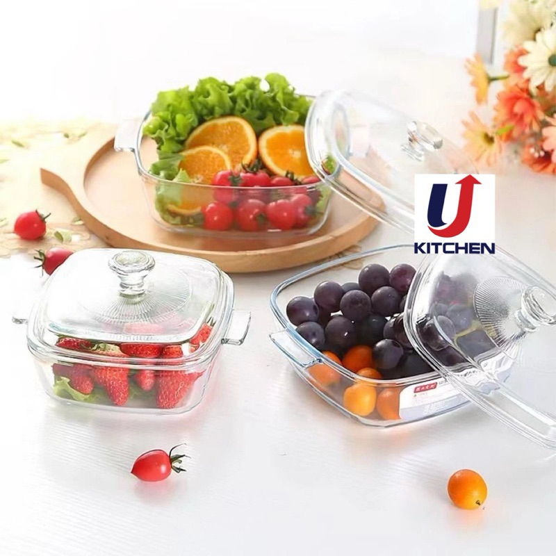 Square Tempered Glass Casserole 0.8L 1.2L 1.5L | Shopee Malaysia
