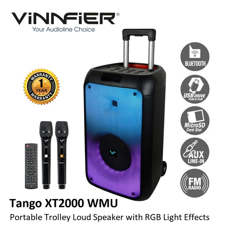 Vinnfier VF Tango XT2000 WMU 500W Bluetooth Speaker HI-FI Audio Karaoke PartyBox Speaker with 2 ...