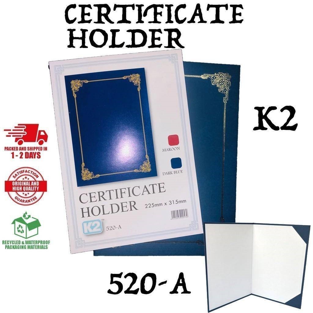 K2 Certificate A4 Holder Hard Cover with Gold Border Stamping 520A Card Board Folder File Sijil ...
