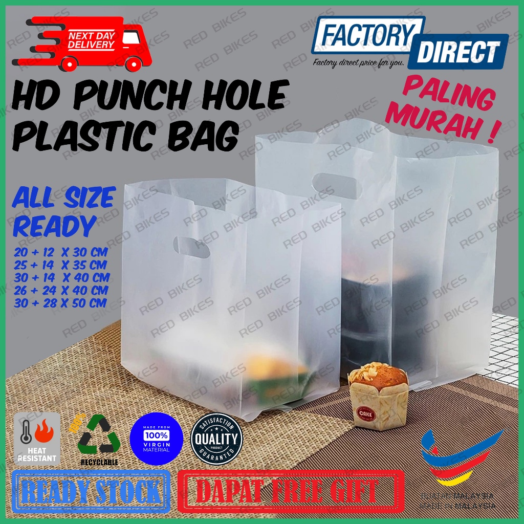 (50Pcs) Plastic Handle Bag HD ( THICK )/ Punch Hole Bag/ Cake Box ...