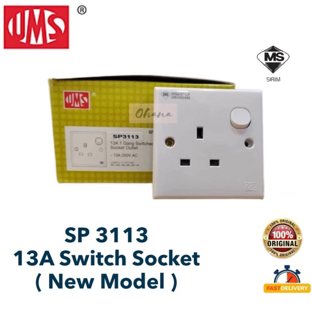 (NEW MODEL) UMS SP3113 13A 1G SWITCH SOCKET 1GANG SUIS LAMPU SUIS ...
