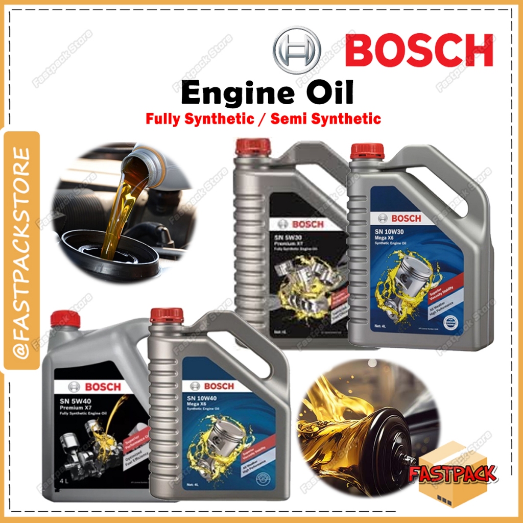 BOSCH Car Engine Oil Black Oil Fully Synthetic Semi Synthetic 5W30 5W40 10W30 10W40 Minyak Hitam ...