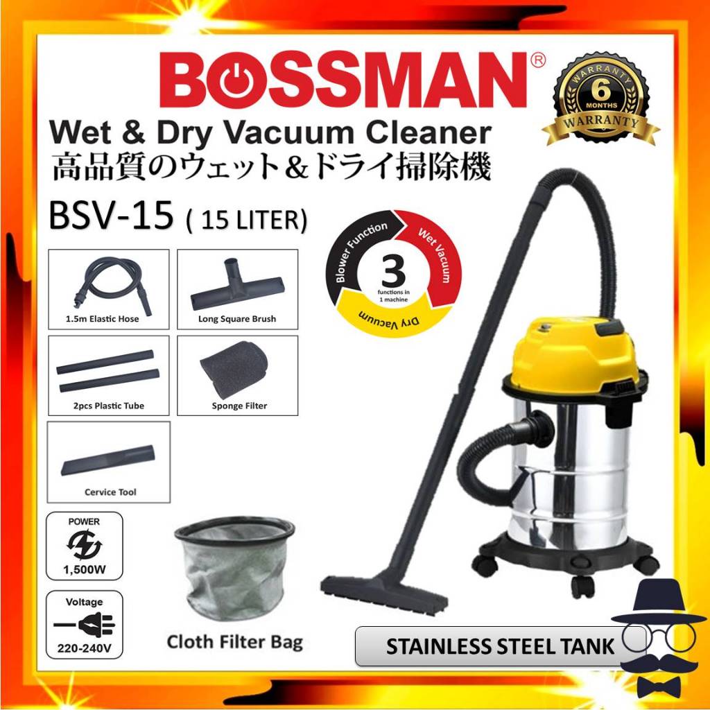 BOSSMAN 3 in 1 Vacuum Cleaner 15L BSV15 1500W WET DRY BLOW Pembersih ...