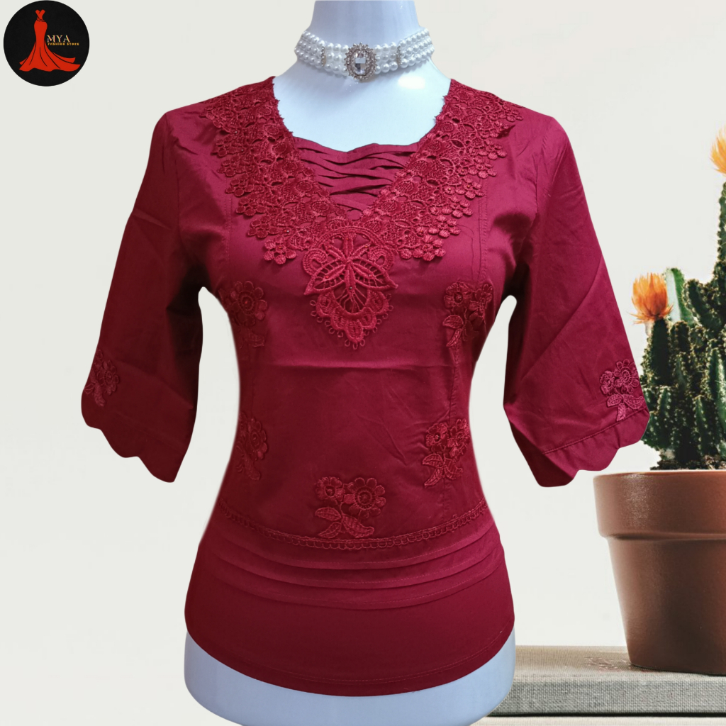 (032) WOMEN WEAR LACE FLORAL COTTON DEAR BLOUSE | Shopee Malaysia