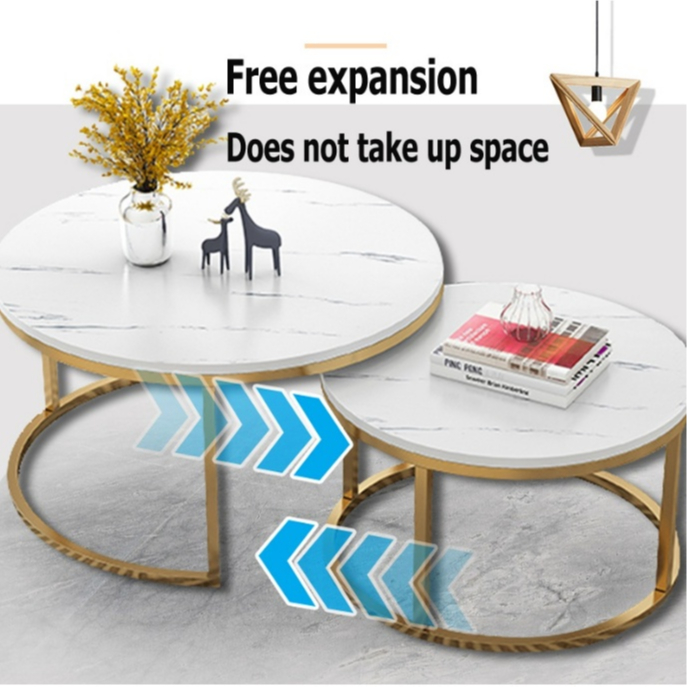 Round Living Room Table Set Coffee Table Marble Texture Set Meja Ruang ...