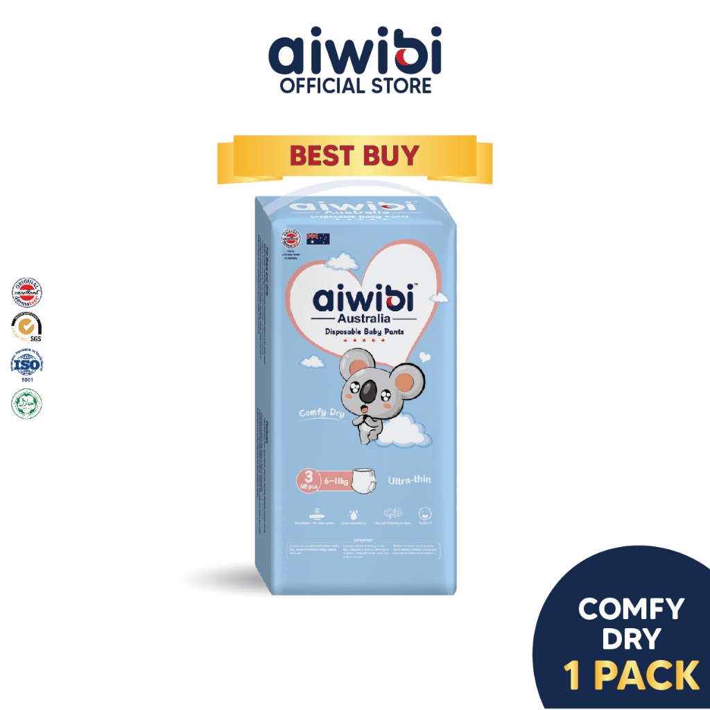 Aiwibi Baby Comfy Dry Diapers Tape & Pants - NB/S/M/L/XL/XXL/XXXL (1 ...