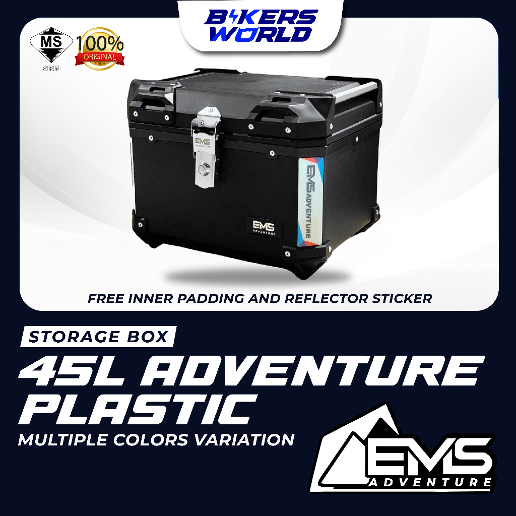 EMS ADVENTURE TOP BOX ABS PLASTIC MOTORCYCLE BOX EMS 45L 55L STORAGE ...