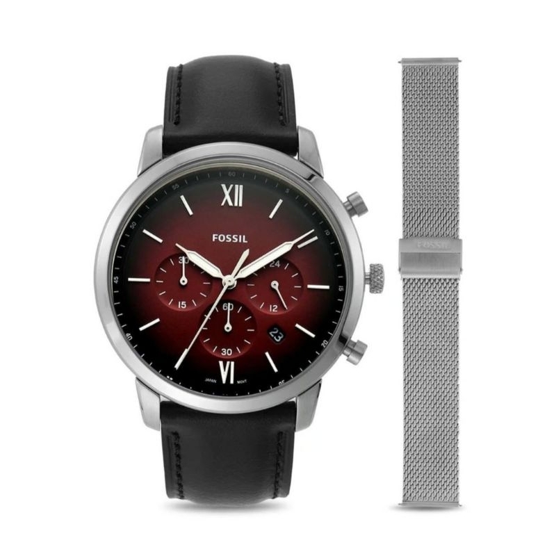 Fossil Men's Neutra Chronograph Red Dial Black Leather Watch Fossil ...