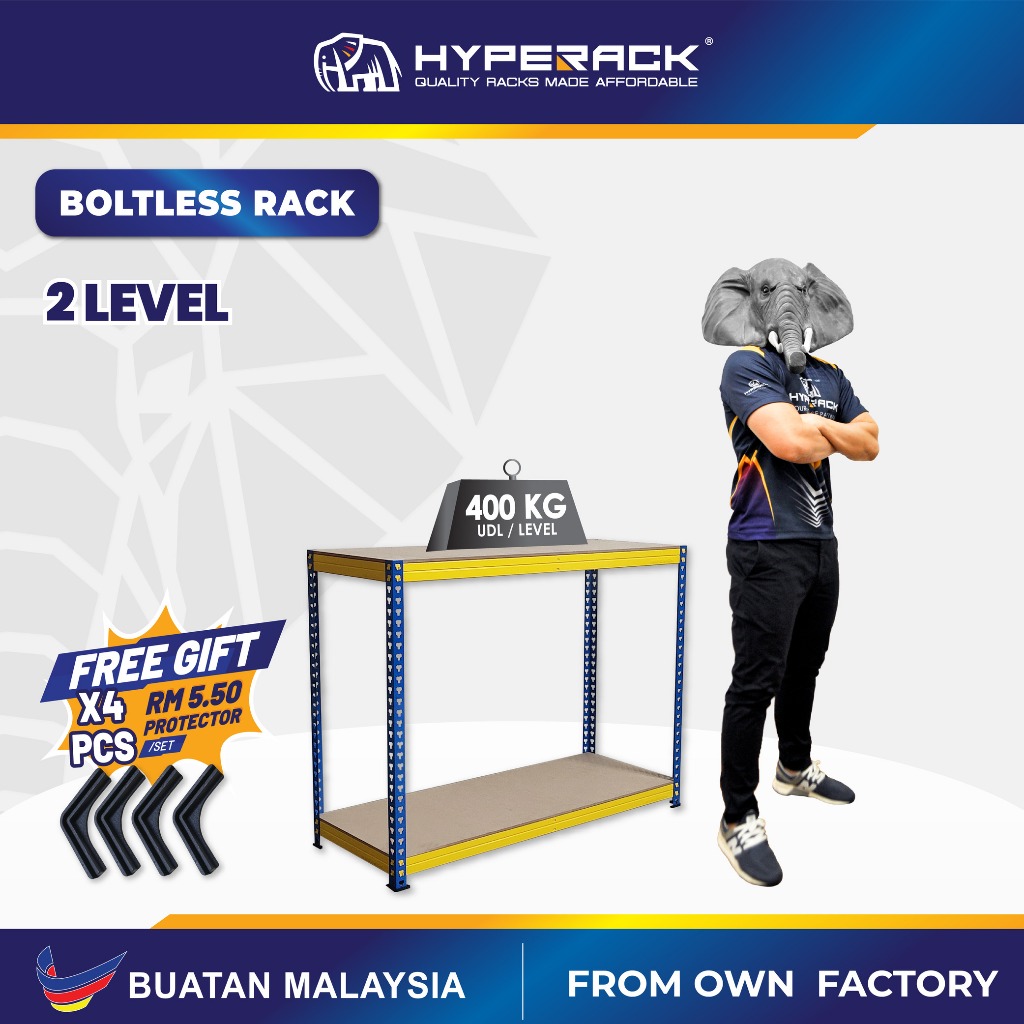 🐘[FREE SHIPPING] HYPERACK™️ Boltless Rack 2 Levels Shelf Rack Rak Besi ...