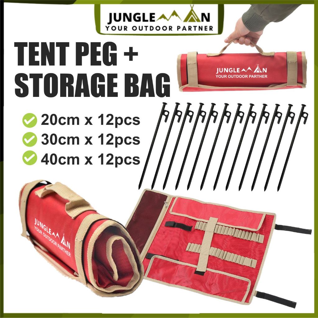 JUNGLEMAN Tent Peg Set With Storage Bag Tent Peg 20 30 40cm Peg Nail ...