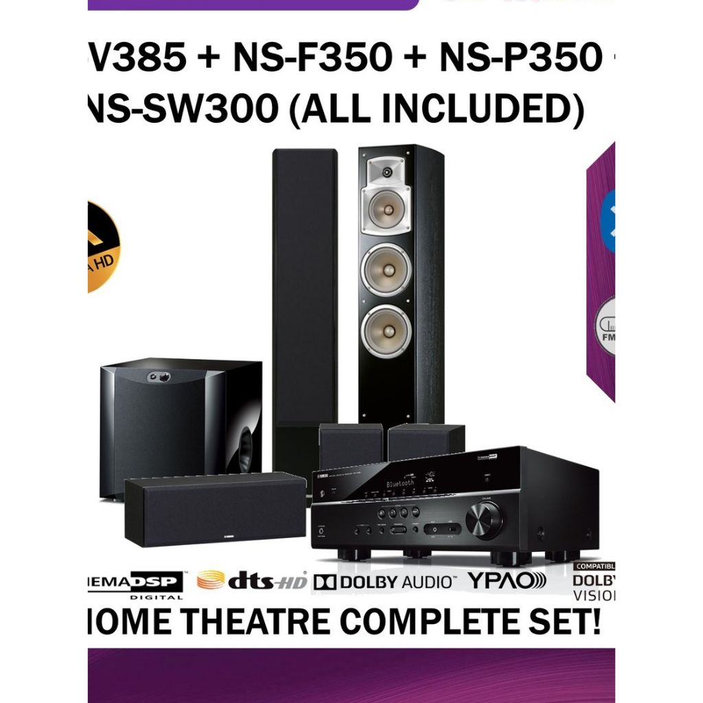 [YAMAHA] [RX-V385 HOME THEATRE WITH NS-F350 NS-P350 NS-SW300] SET ...