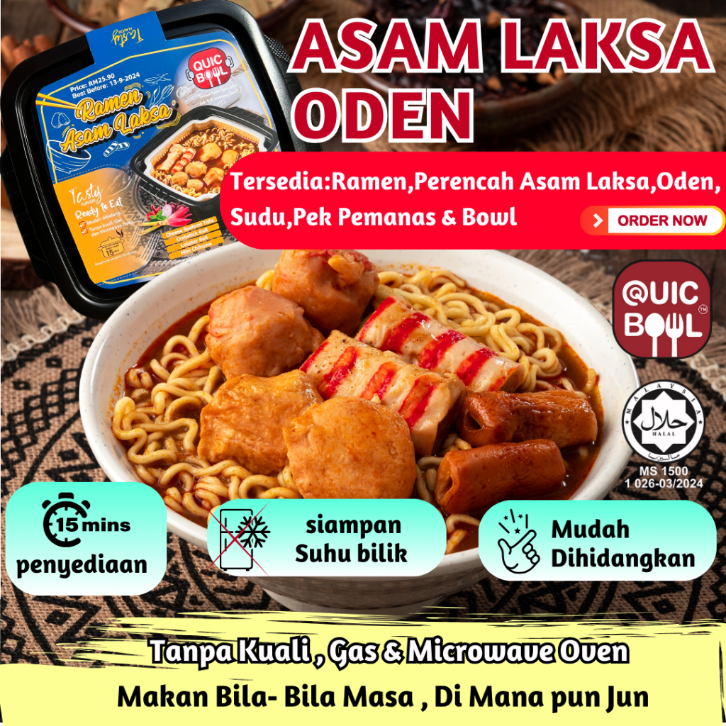 Quic bowl Asam Laksa Oden Ready to eat suitable for camping Picnic can ...