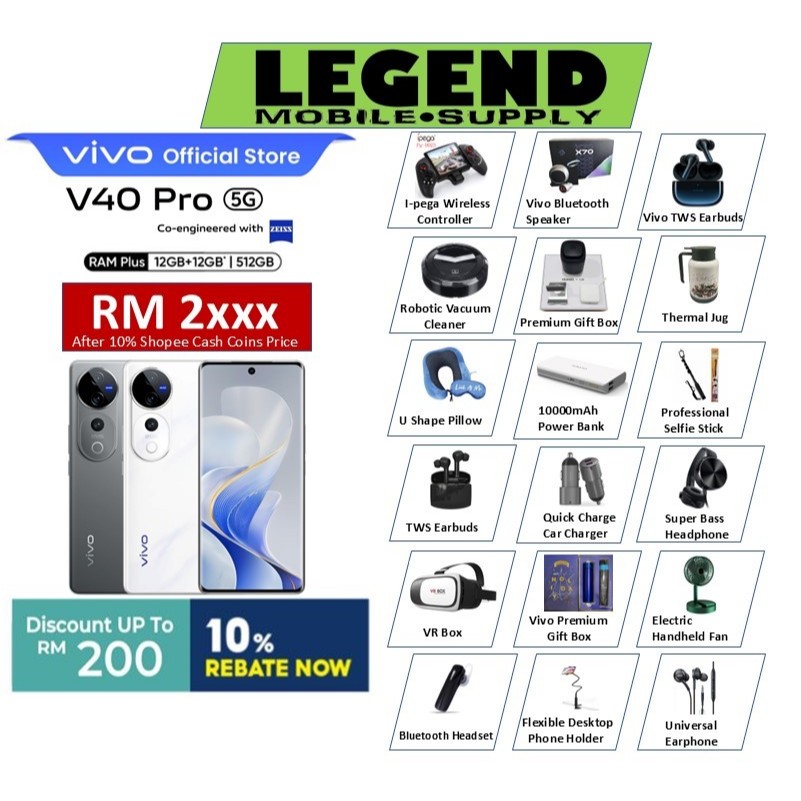 vivo V40 Pro 5G 12GB+12GB Extended Ram+512GB Rom | 10% Shopee Cash Back ...