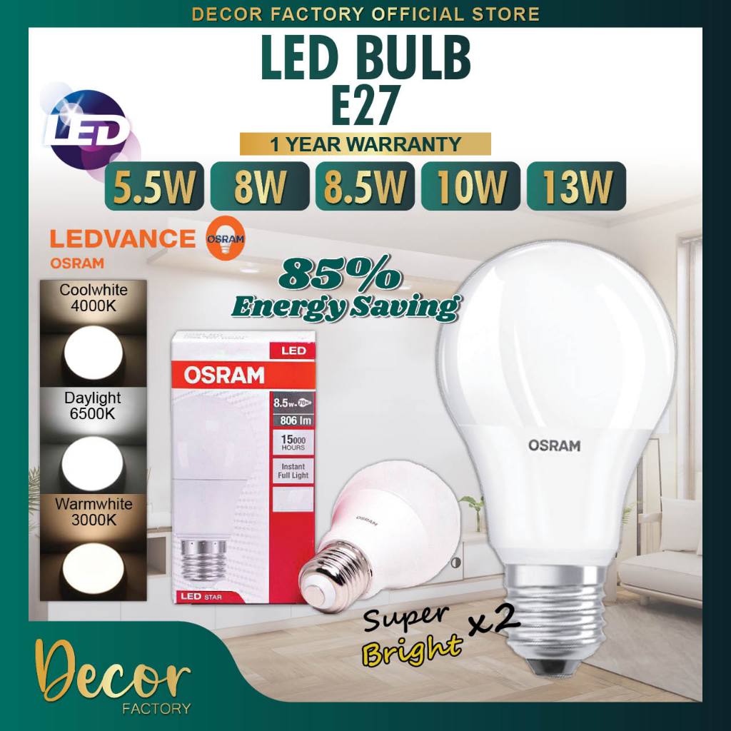 OSRAM LED Bulb E27 OSRAM LED BULB 5.5W / 8W / 8.5W / 10W / 13W A60 A70 (Energy Saving) | Shopee ...