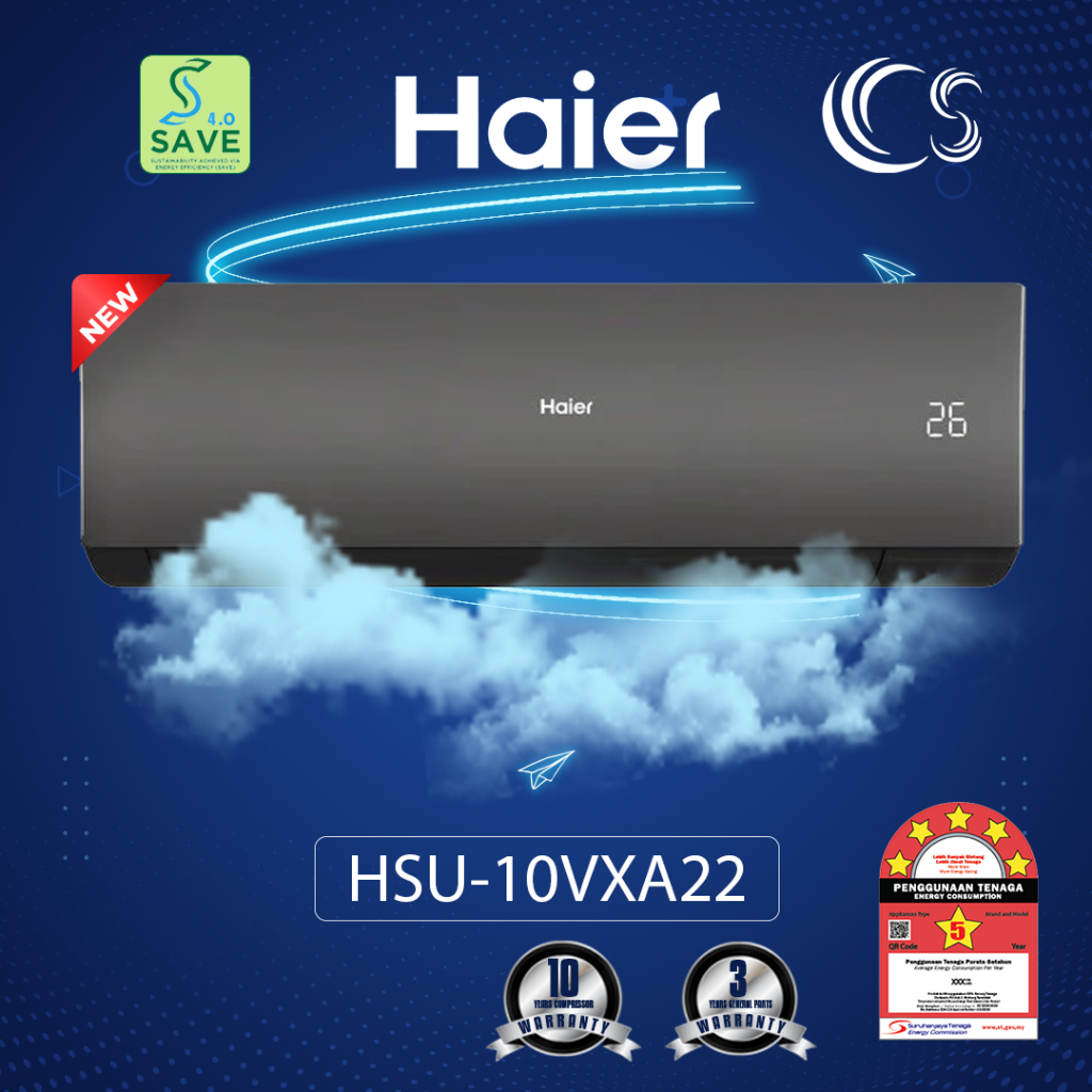 [NUR PETRA] Haier HSU-10VXA22 & HSU-10VRA22 NEW 2024 INVERTER 5 STAR MODEL R32 GAS ...