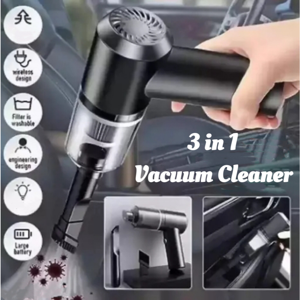 3 in 1 Mini Cordless Car Vacuum Cleaner Wireless Portable Rechargeable Handheld High Energy ...