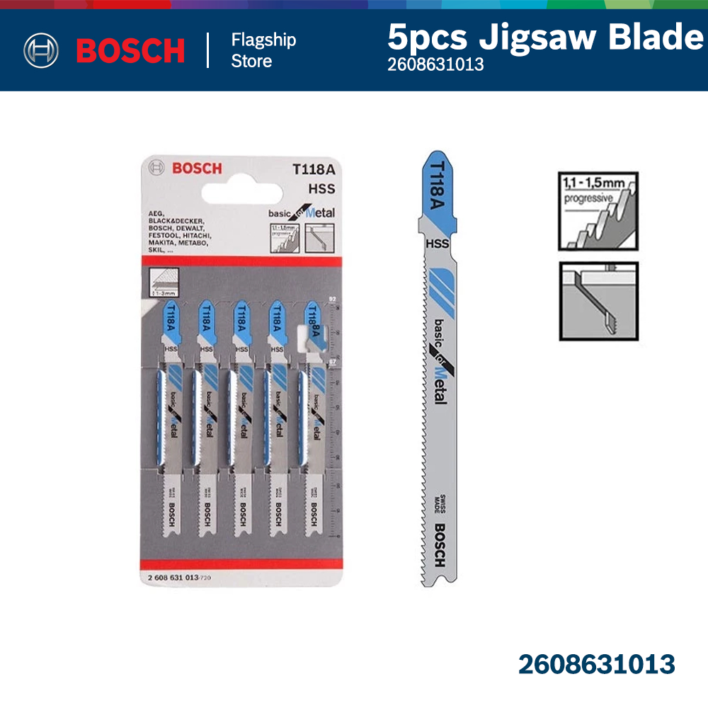 BOSCH 5pcs T118A Basic T-Shank Jigsaw Blade For Metal - 2608631013 ...