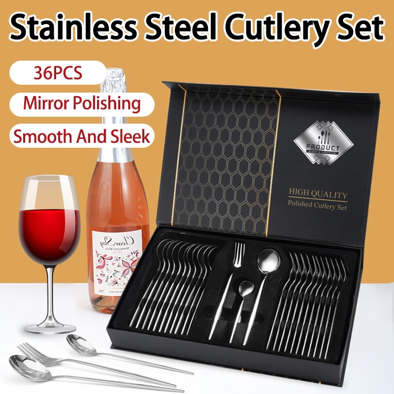 36 24 PCS Stainless Steel Cutlery European-Style Luxury Tableware Set ...