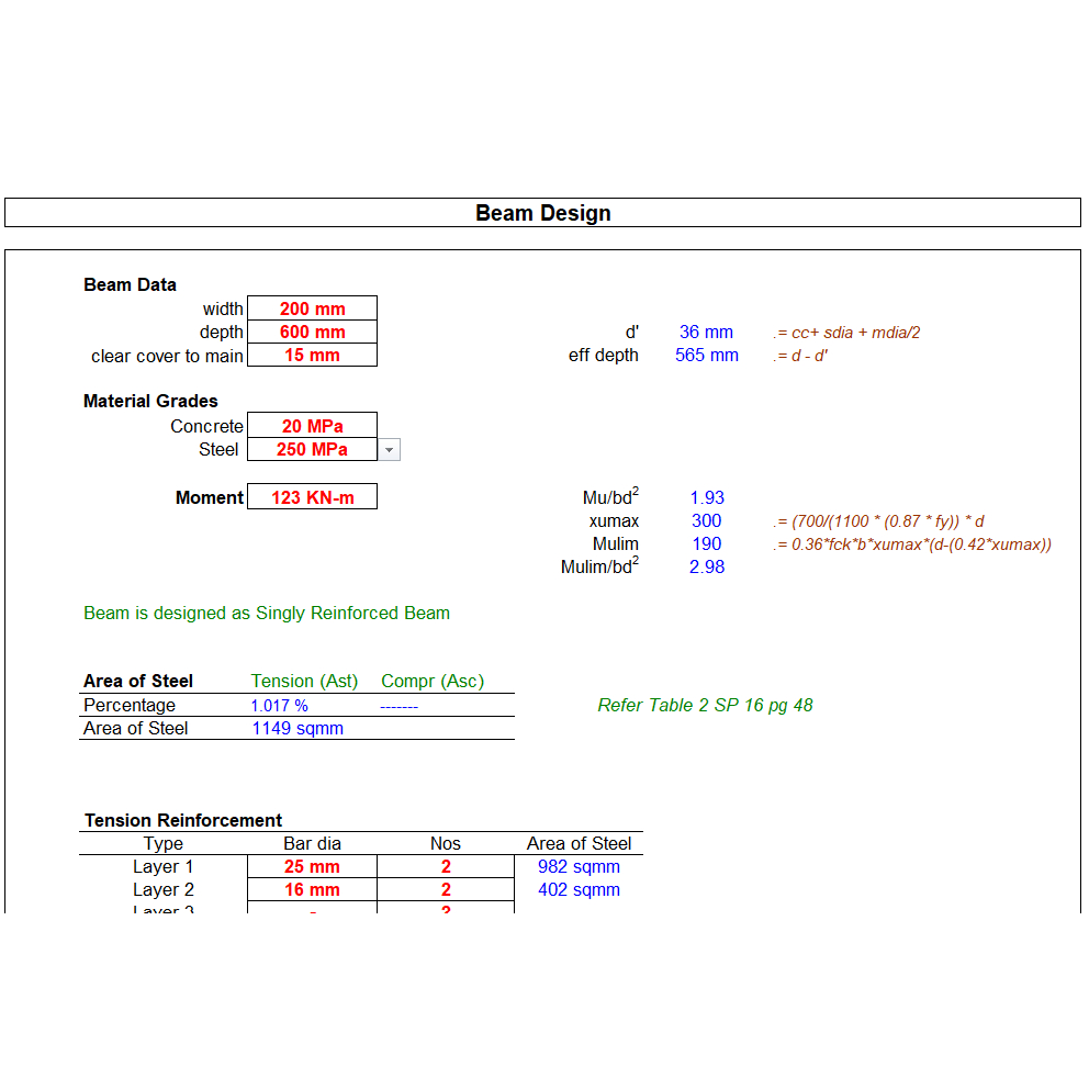 Combination of RC Beam & Column & Slab & Stair & Footing Design Excel ...