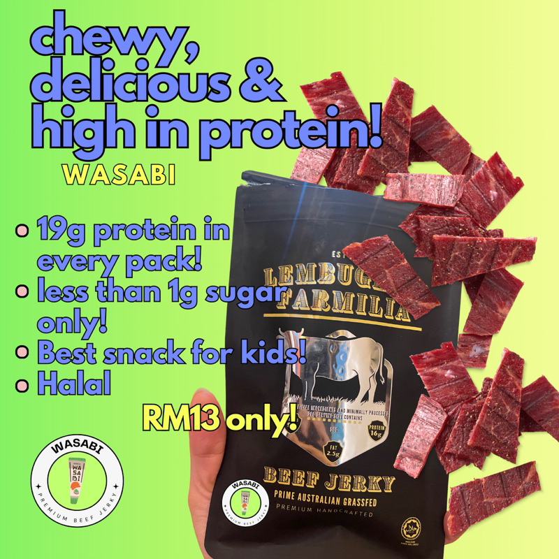 Halal Australian Grass Fed Beef Jerky - Umami/wasabi Flavour | Shopee ...