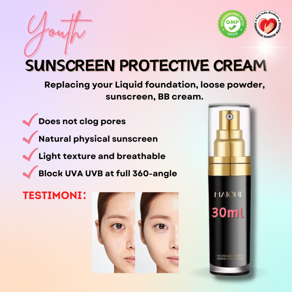【Free Gift 】Maione Youth Protective Cream 30ml Block UVA UVB 漫妮青春呵护隔离乳 防晒隔离乳素颜打造6in1 | Shopee ...