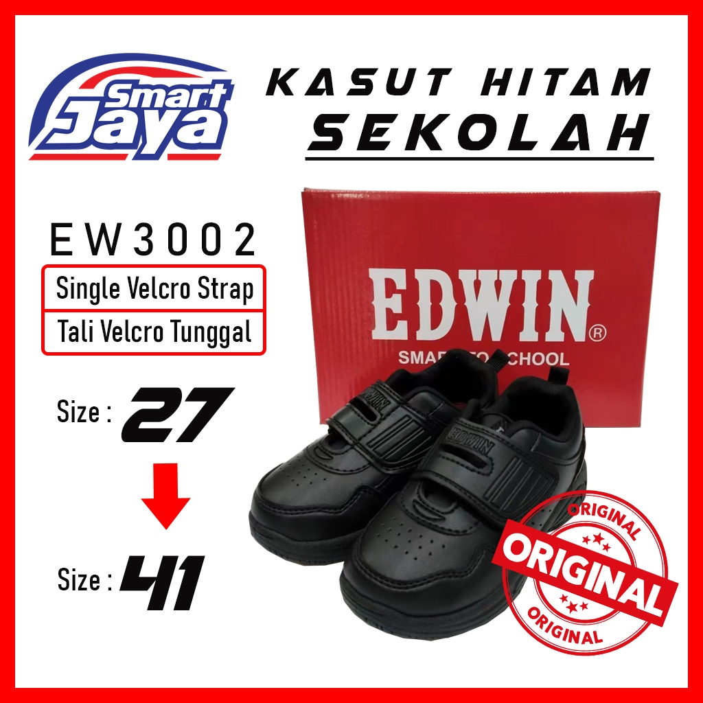Kasut Edwin 3002/Kasut Sekolah Rendah/Kasut Hitam/Single Velcro Strap ...