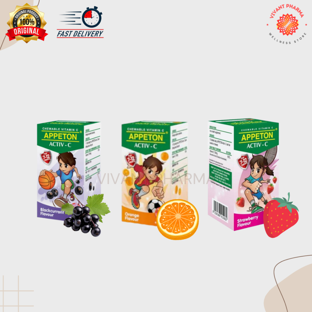 Appeton Activ-C Chewable Tablets For 7-12 Years 60's (Blackcurrant ...