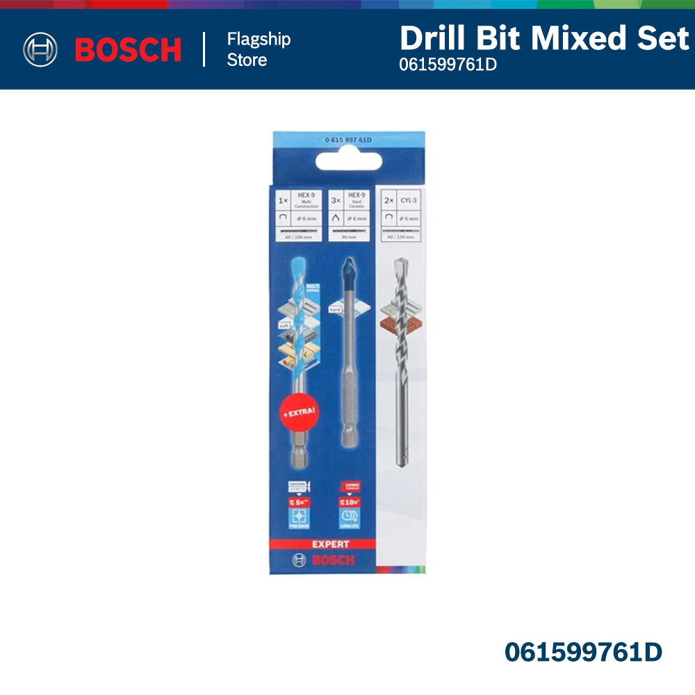 BOSCH 6pcs EXPERT HEX-9 HardCeramic Drill Bit Mixed Set - 061599761D ...