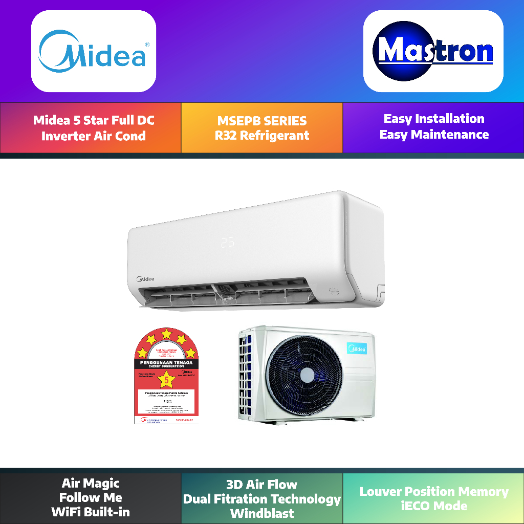 Midea 5 Star All Easy Pro Inverter Air Conditioner Midea R32 MSEPB 1HP 1.5HP 2HP 2.5HP 3HP ...