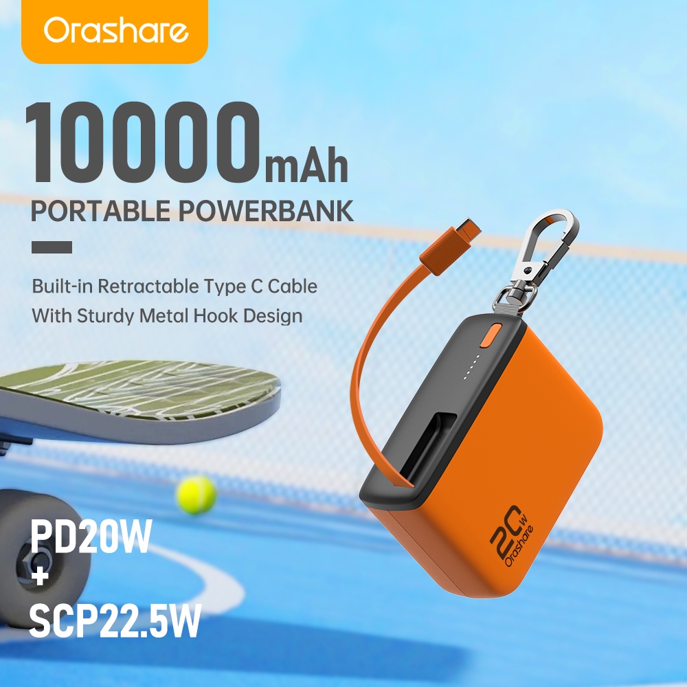 Orashare PR10 10000mAh Power Bank Built in Retractable Cable Type C 22 ...