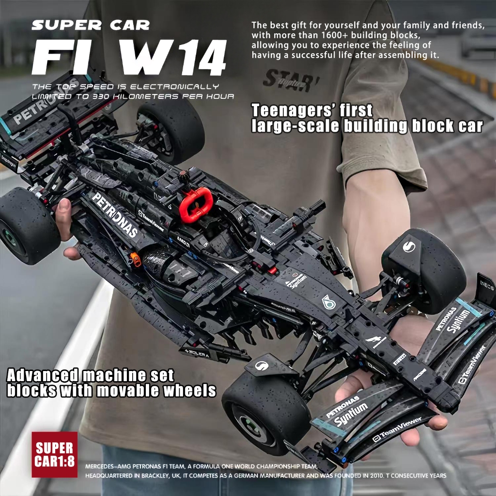 LELE TOP 1:8 Mercedes-AMG F1 W14 E Building Block Car Compatible with ...