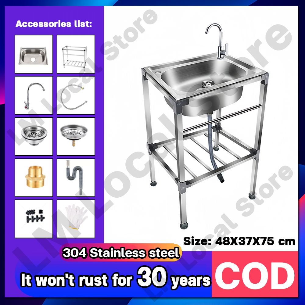 Sinki Dapur 50*37*75cm 304 Stainless Steel Kitchen Sink Single Sink ...
