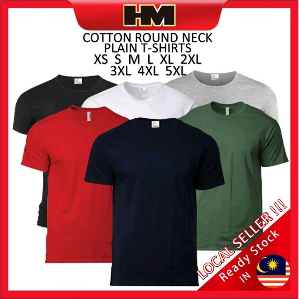 [READY STOCK] PLAIN Unisex XS-5XL 100% COTTON PLAIN T-SHIRT/Baju Kosong Solid Tee | Shopee Malaysia