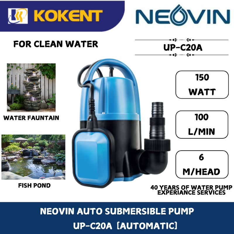 NEOVIN AUTO SUBMERSIBLE PUMP UP-C20A (1"X150WX6M/HX100L/M) (CLEAN WATER ...