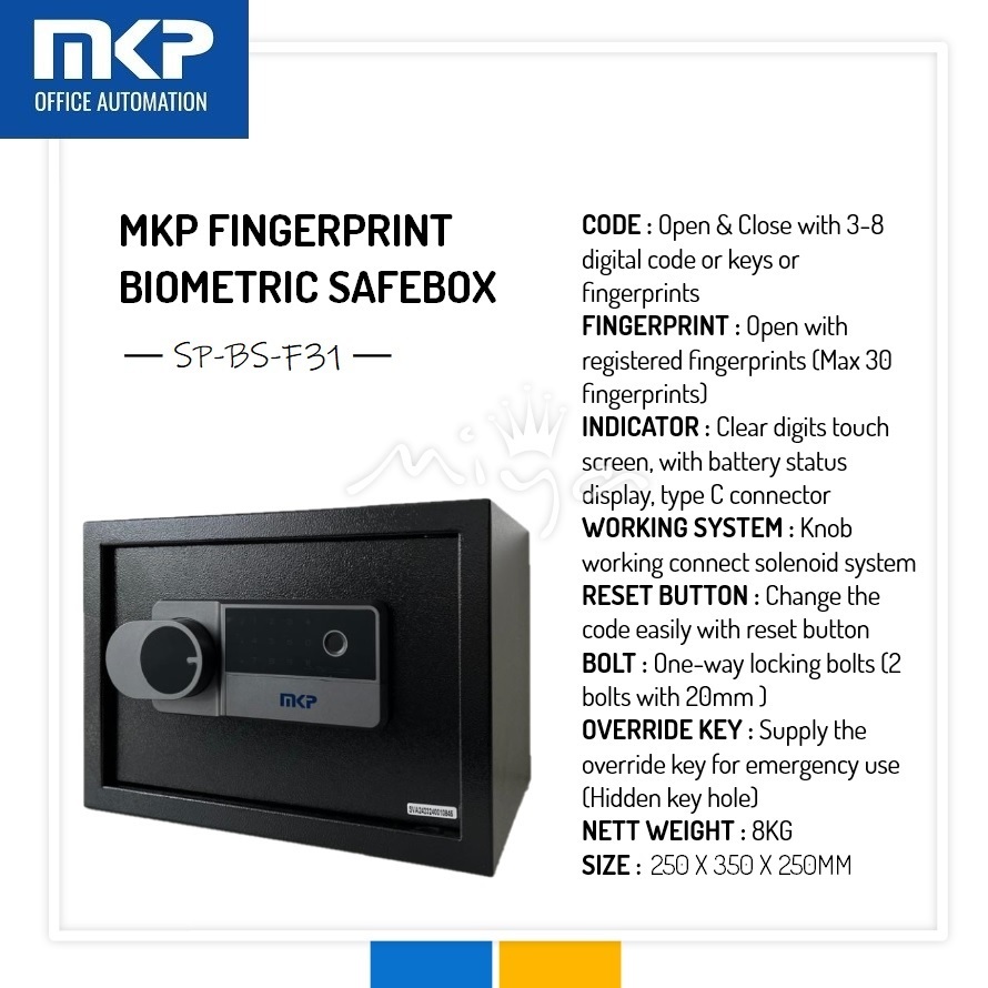 MKP FINGERPRINT BIOMETRIC SAFETY BOX / SAFEBOX / BURGLARY SAFE / SAFES ...