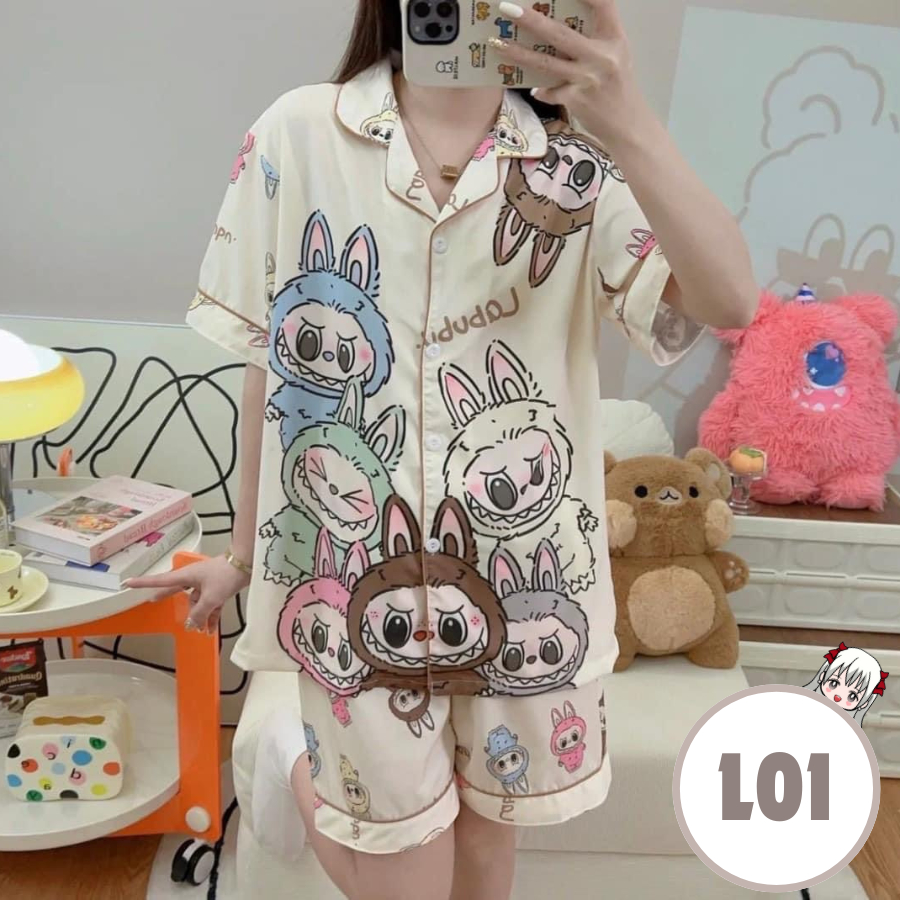 Ready Stock Labubu Thailand Cartoon Short Sleeve Pajamas set ...