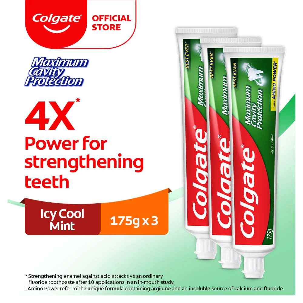 Colgate Maximum Cavity Protection Icy Cool Mint Toothpaste (175g x 3 ...