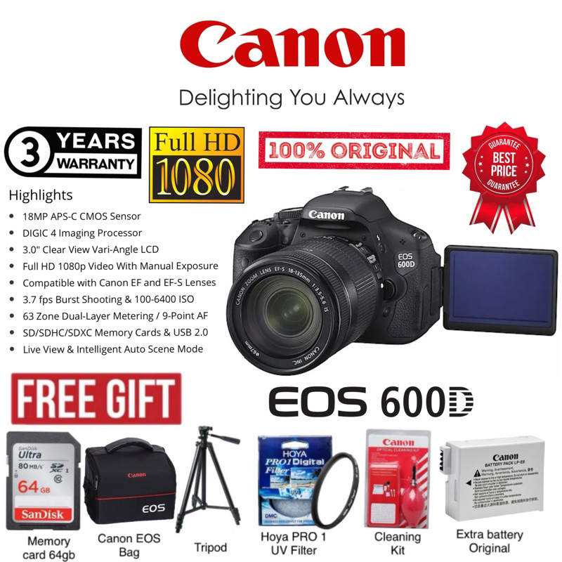 CANON EOS 600D 18-135MM IS ORIGINAL FREE EXTRA BATTERY ORIGINAL/64GB ...